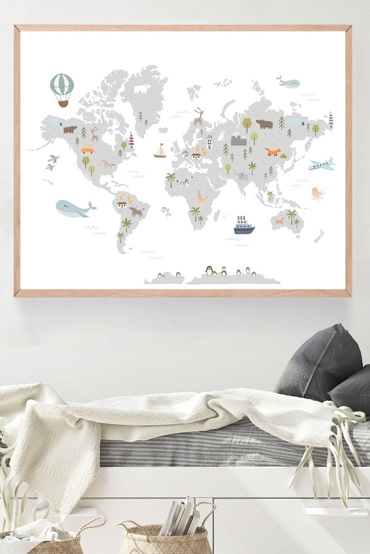 Nursery world map print | Educational map print | Kids world map art ...